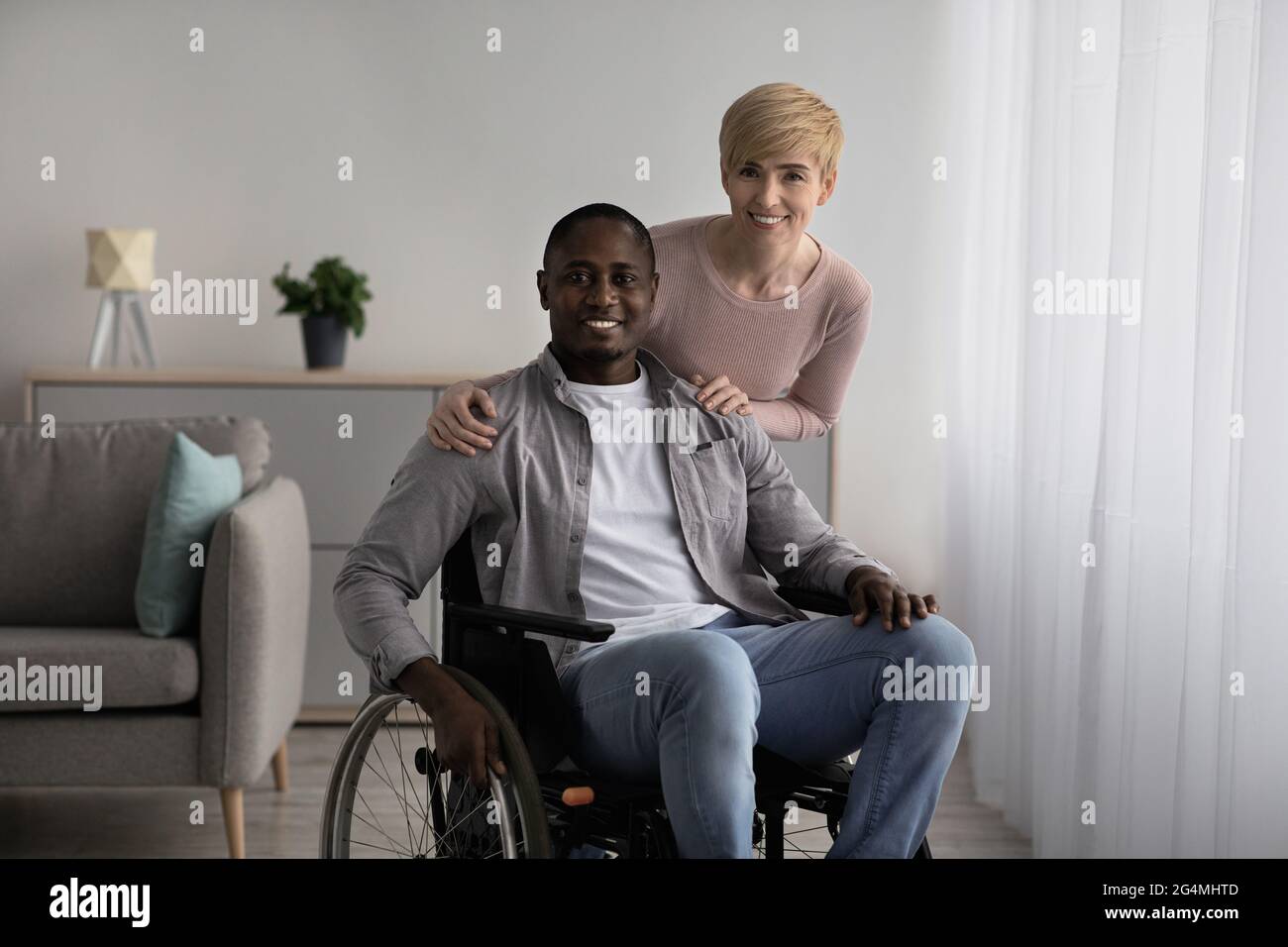 Rehabilitation clinic and patient care, home nurse or multiracial ...