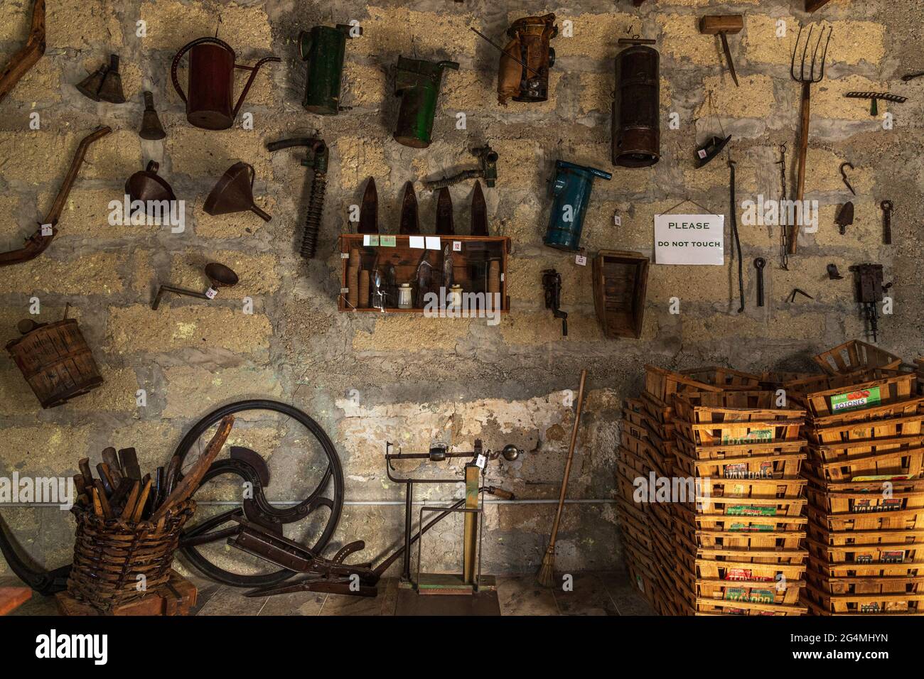 Collection of old tools used in agriculture and tomato packaging in the ...