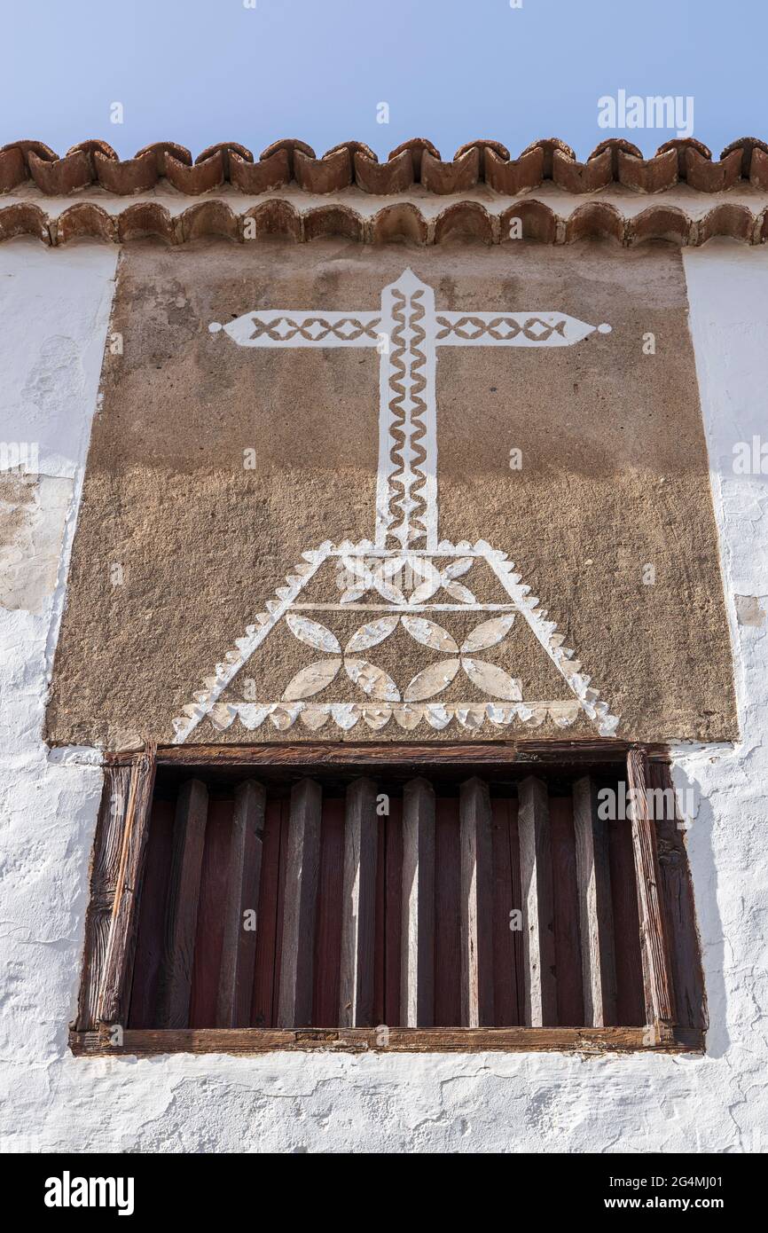 Architectural detail of the church of Santa Ursula, crucifix motif, in ...