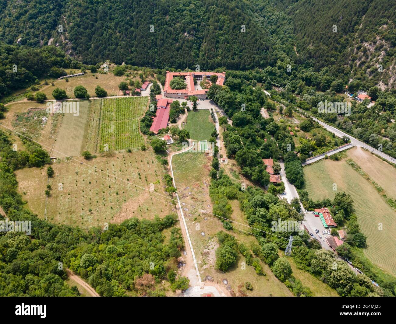 Aerial view of Medieval Bachkovo Monastery Dormition of the Mother of ...