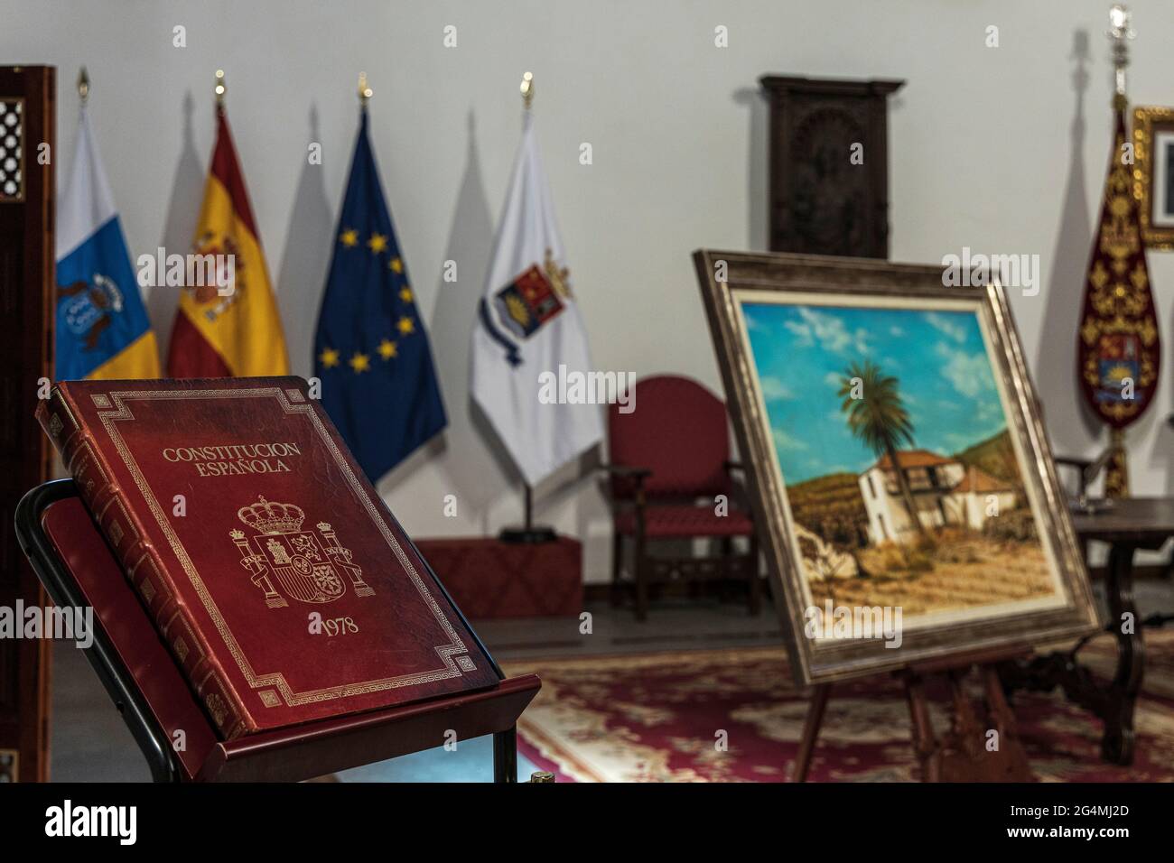Spanish Constitution book cover on a pedastel in the Town Hall of Adeje ...