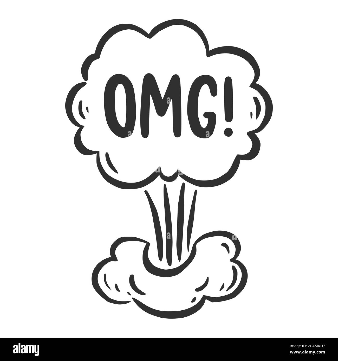 Hand drawn cloud speech bubble element with omg text. Comic doodle ...