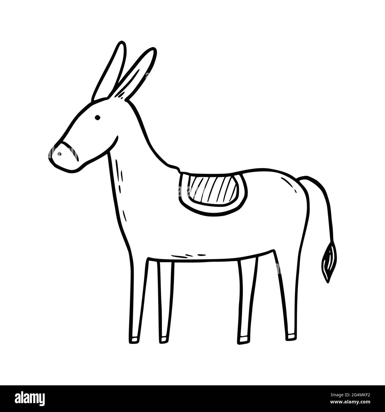 Hand drawn donkey. Doodle sketch style. Drawing line simple donkey icon. Isolated vector ...