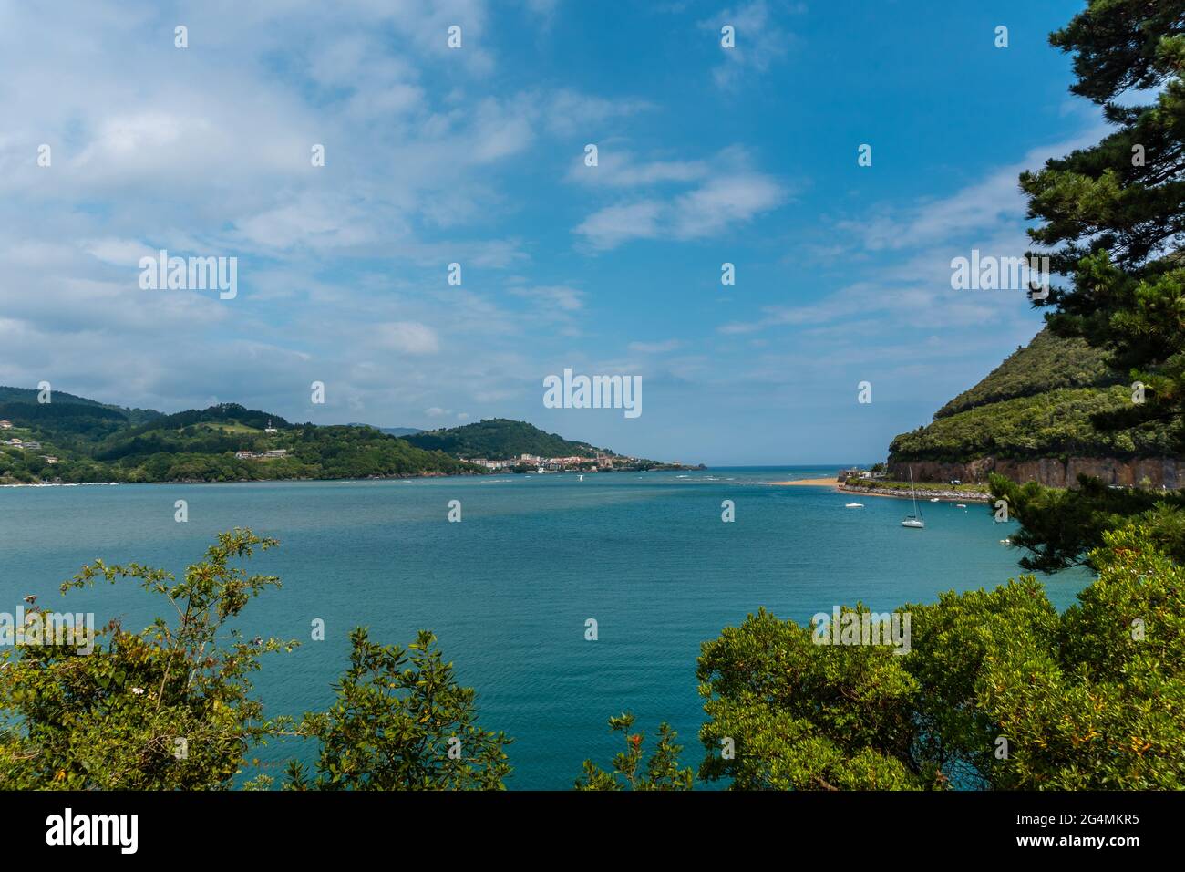 An aerial view of Urdaibai, Bizkaia biosphere reserve next to Mundaka ...