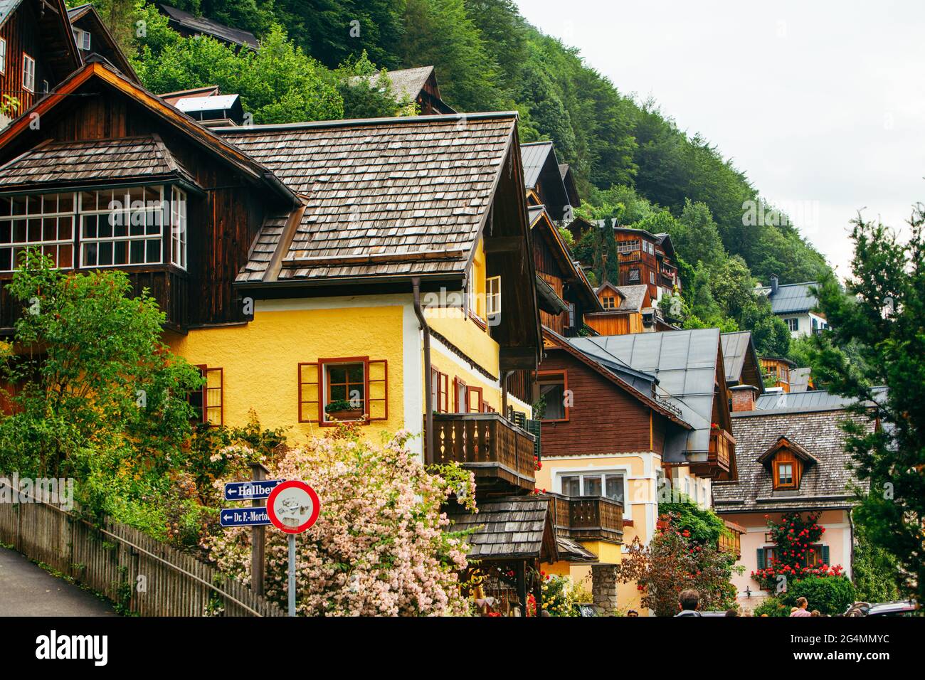 hallstatt street view with beautiful comfy building copy space Stock ...
