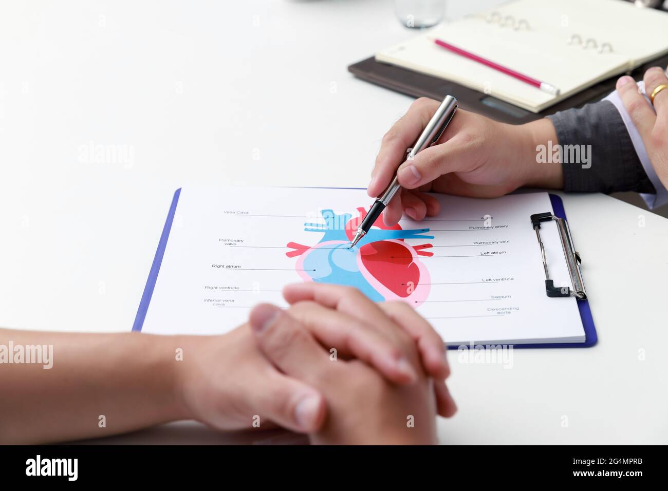 Doctor explaining heart to patient about details and risks operation ...