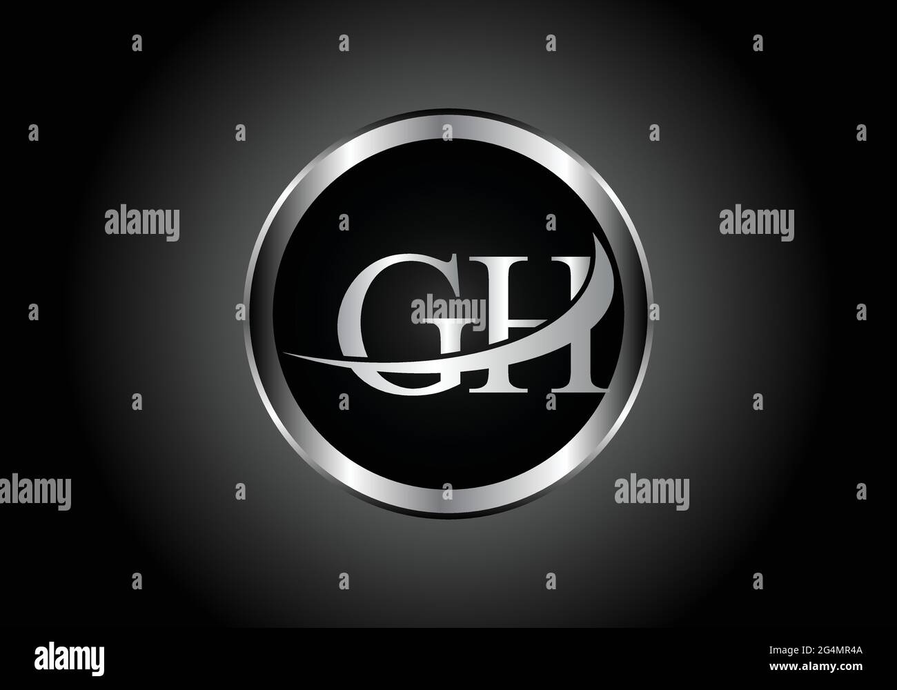 silver letter GH metal combination alphabet logo icon design with grey ...