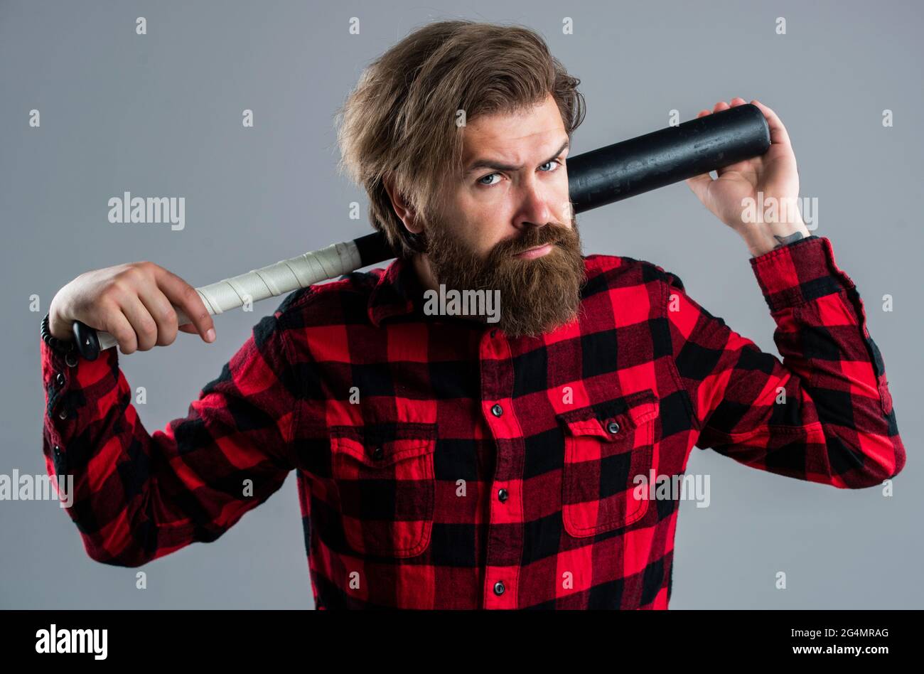 ready to hit. handsome hipster with baseball bat. fighting and ...