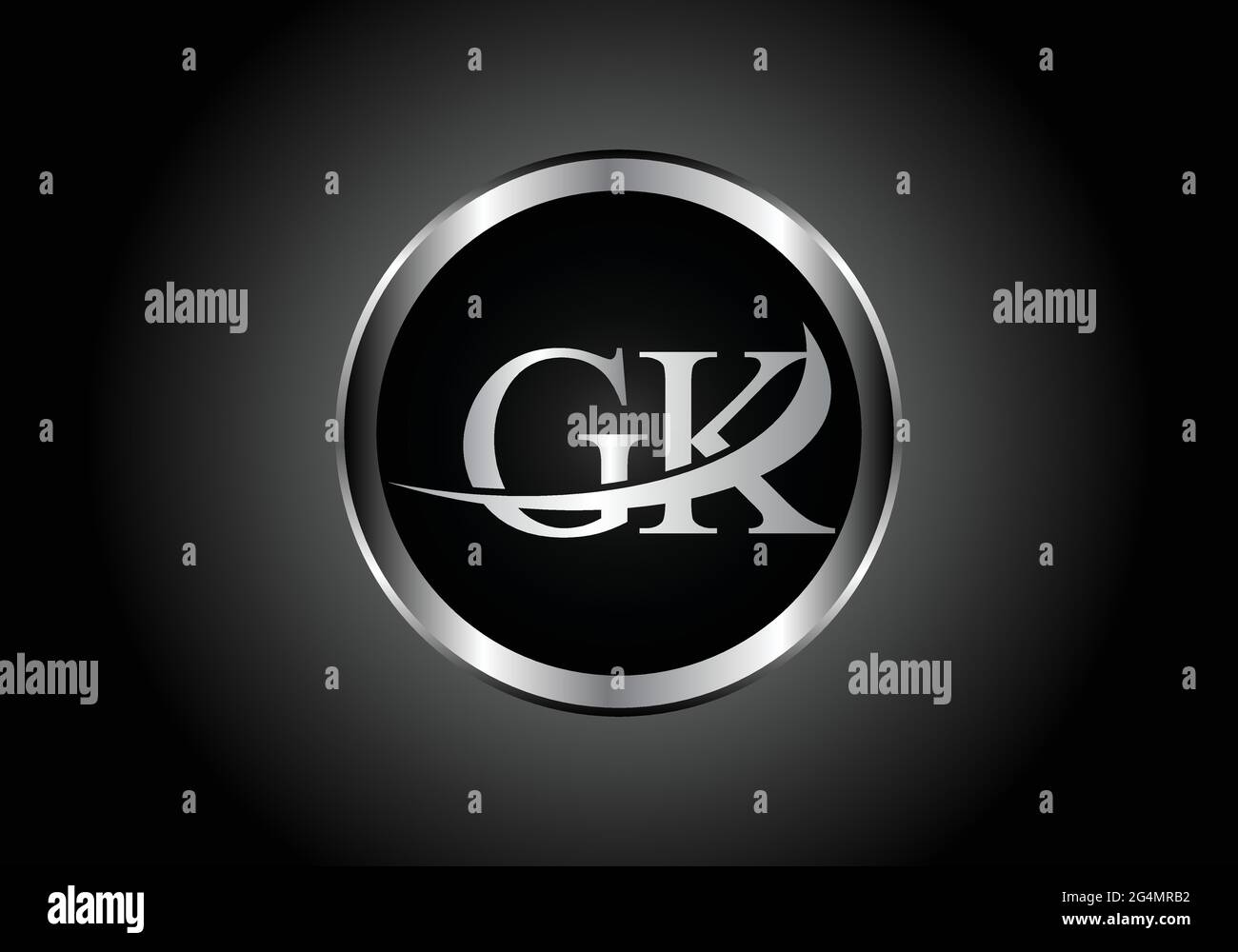 silver letter GK metal combination alphabet logo icon design with grey ...