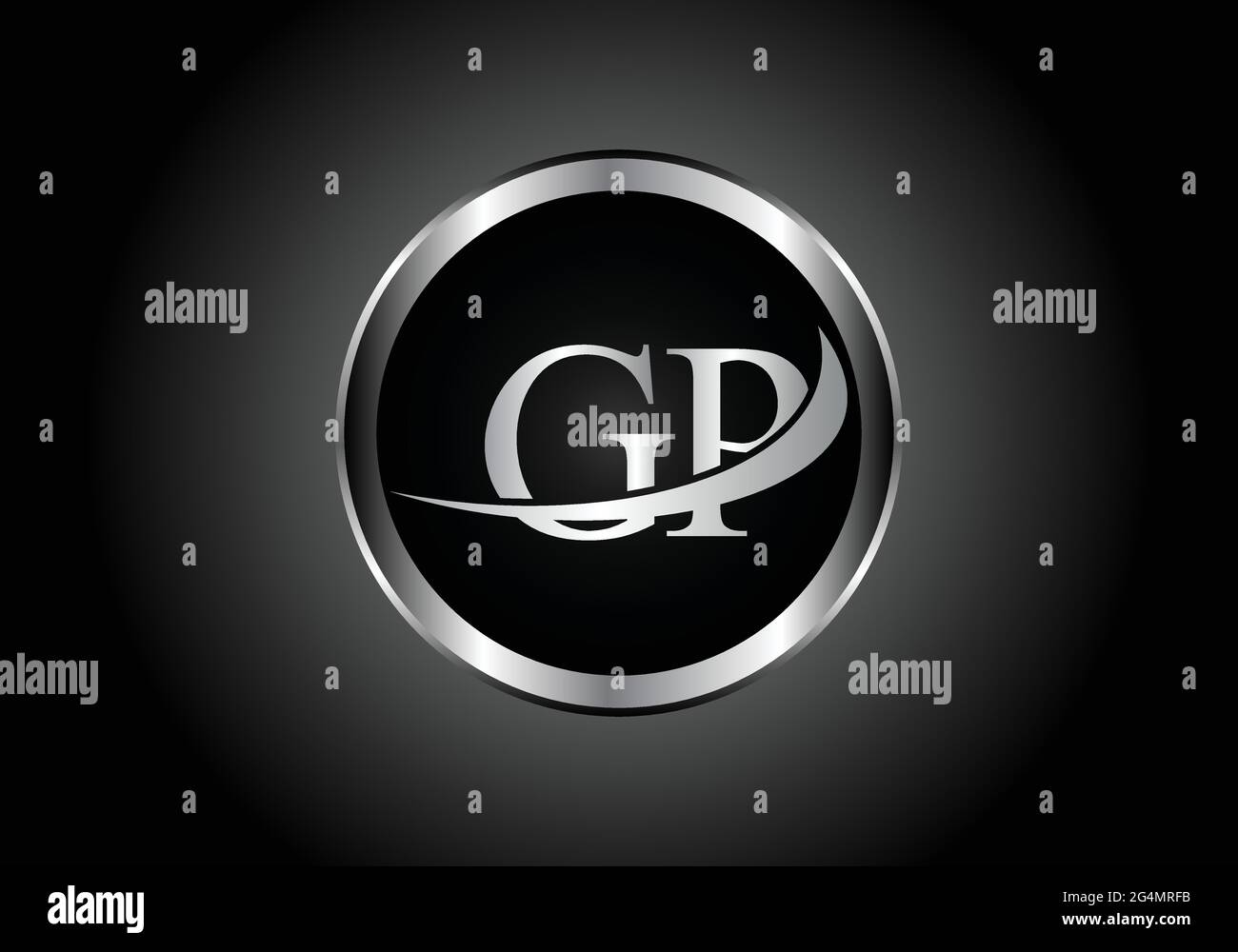 silver letter GP metal combination alphabet logo icon design with grey ...