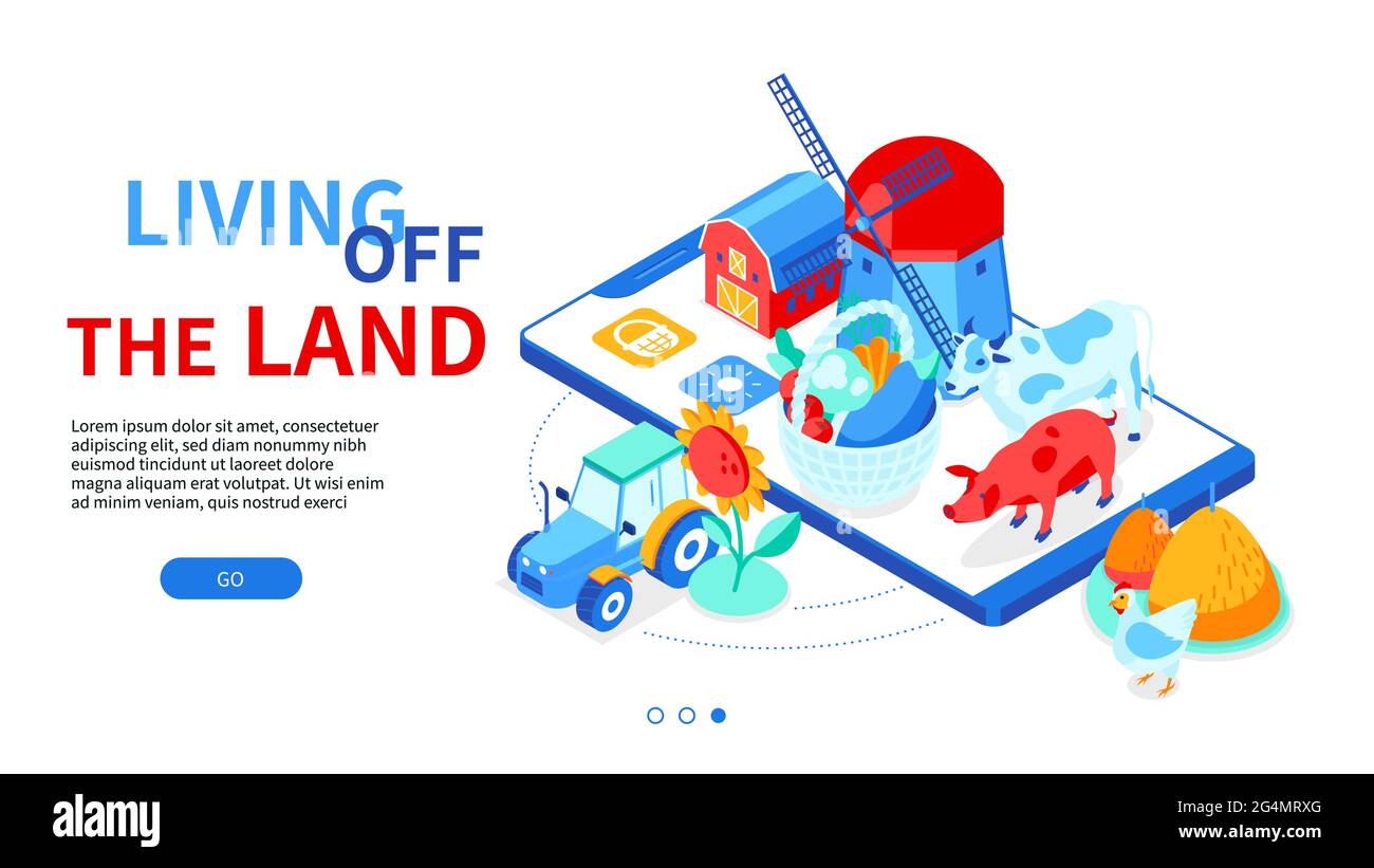 Living off the land - colorful isometric web banner with copy space for ...