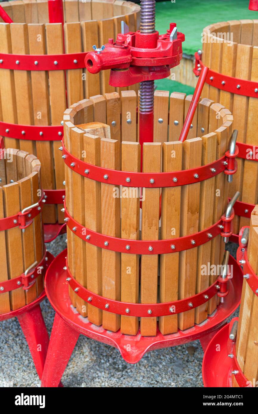 New Grape Crush Press for Wine Production Stock Photo - Alamy