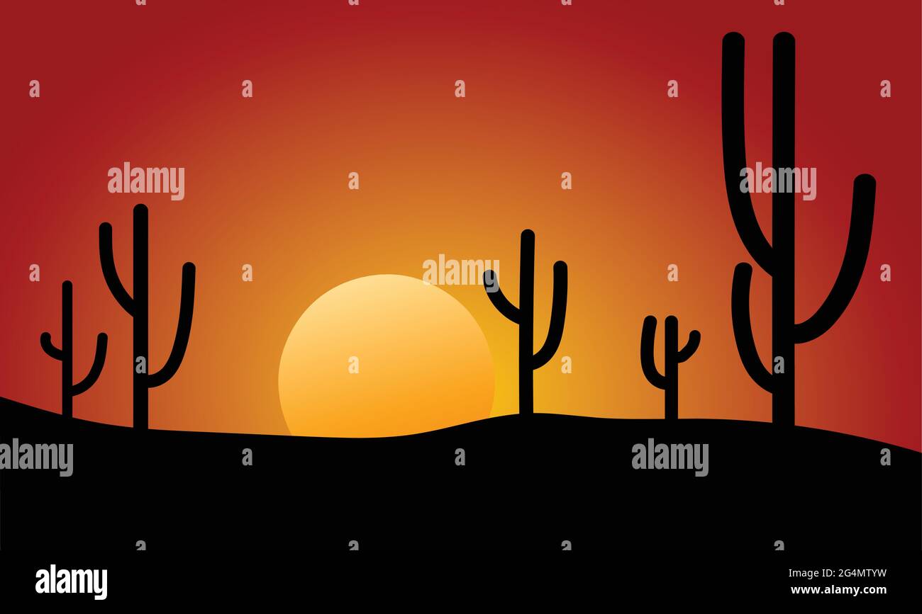 Cactus plant sunset background vector illustration Stock Vector Image ...