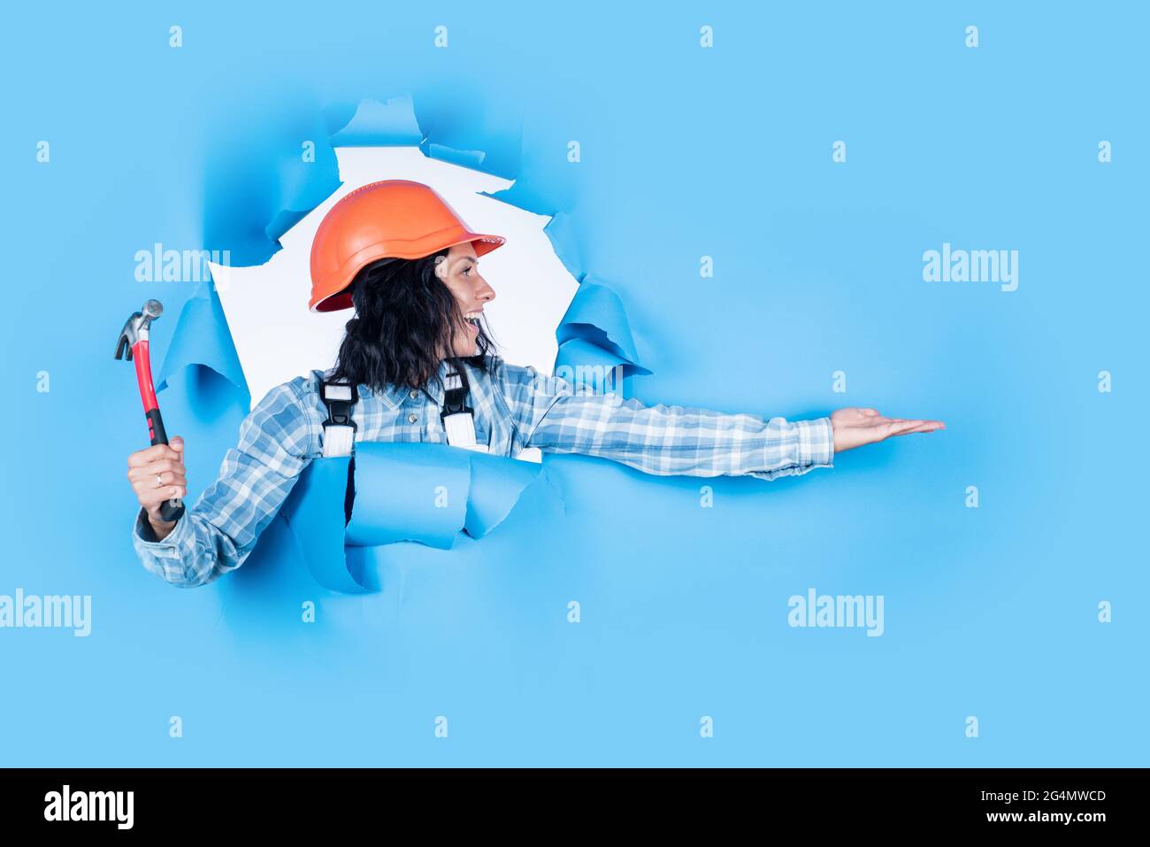 she loves his job. building and construction site. Builder engineer ...