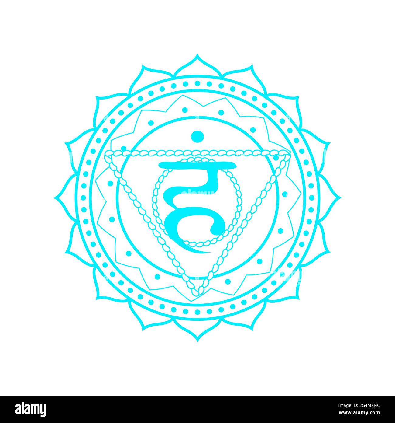 The fifth chakra of Vishudha. Throat chakra with Hindu Sanskrit. Blue ...