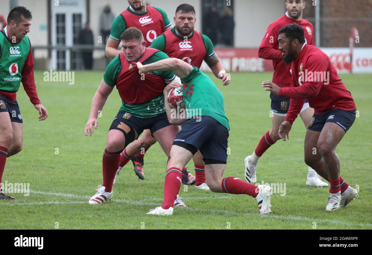 British and Irish Lions' Tadhg Furlong (left centre), Elliot Daly ...