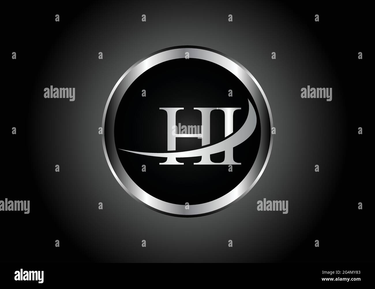 silver letter HI metal combination alphabet logo icon design with grey ...