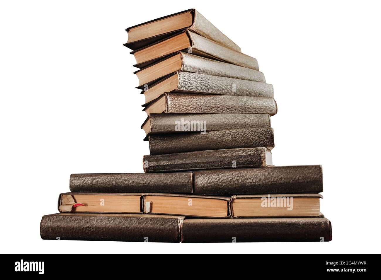 Isolated photo of old fashioned stack of books in tower shape on white ...