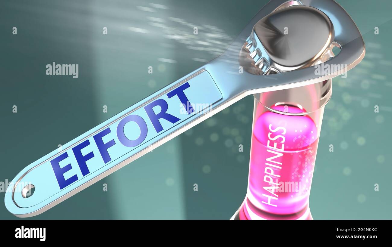 Effort open the way for happiness and brings joy - shown as a happy bottle opened by Effort to ...