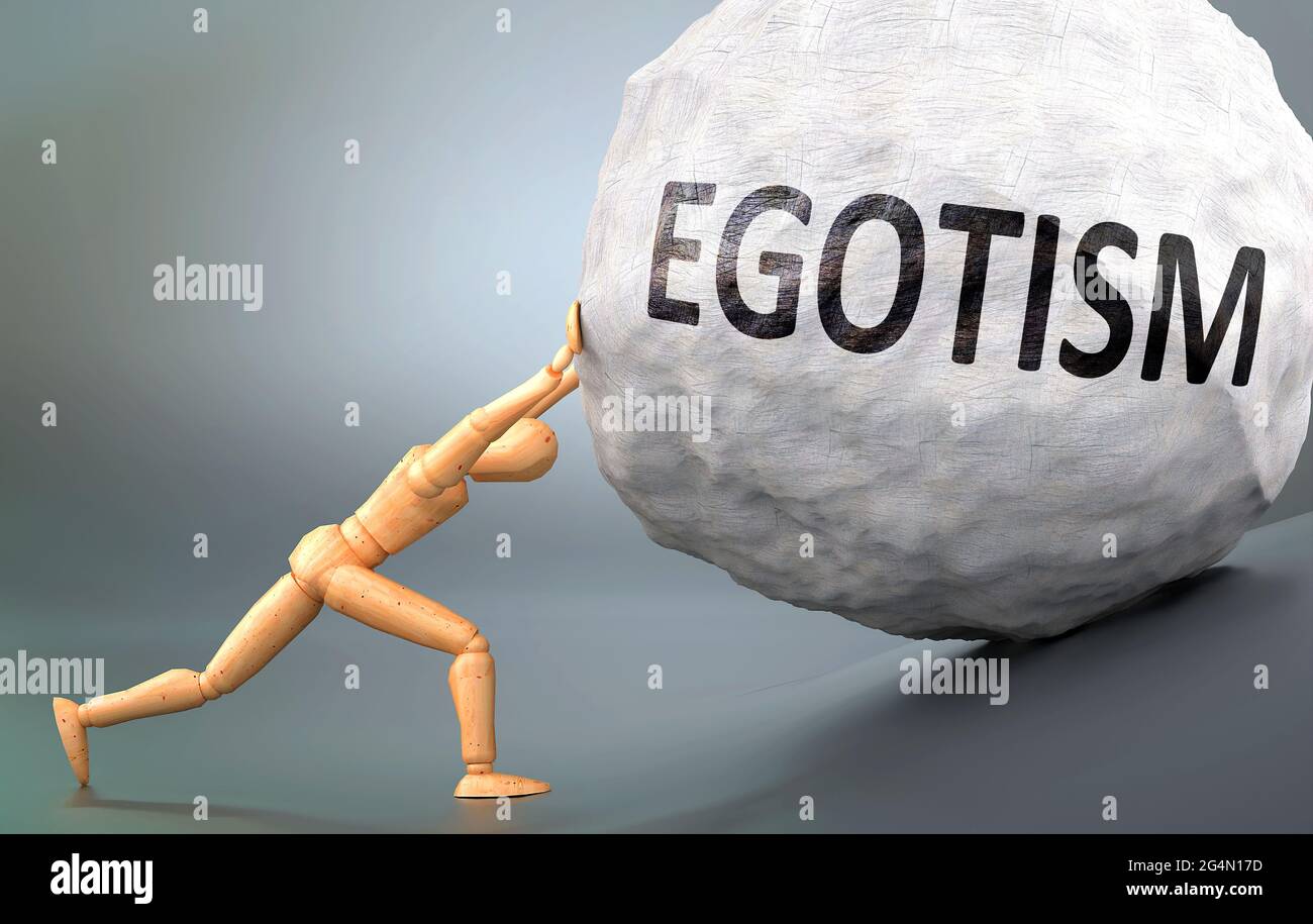 Egotism and painful human condition, pictured as a wooden human figure ...