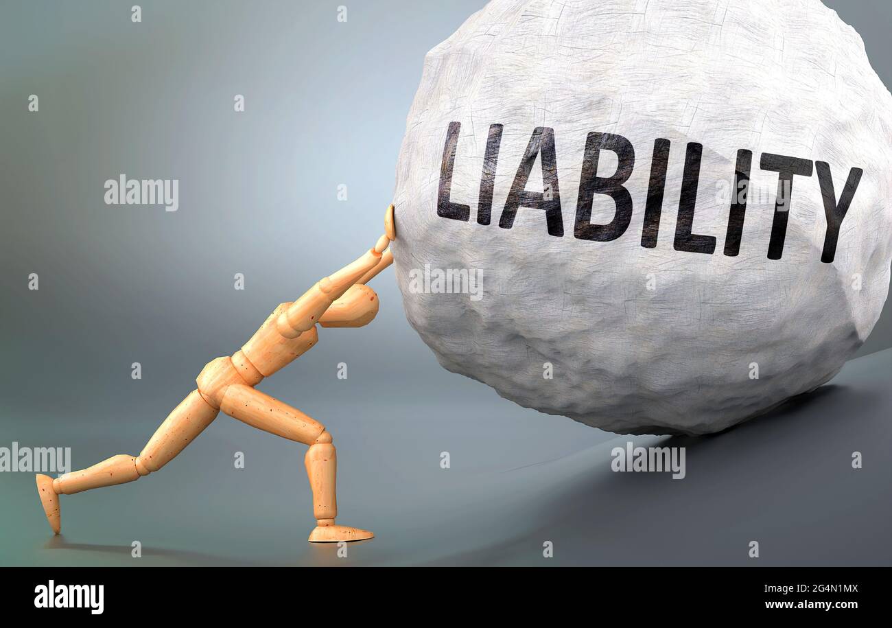 Liability and painful human condition, pictured as a wooden human ...
