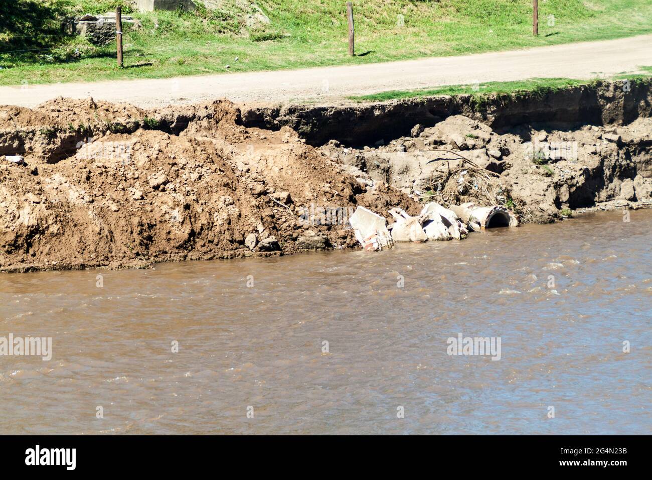 Jesus Maria town in Argentina. Damages caused by flooding of river Los ...