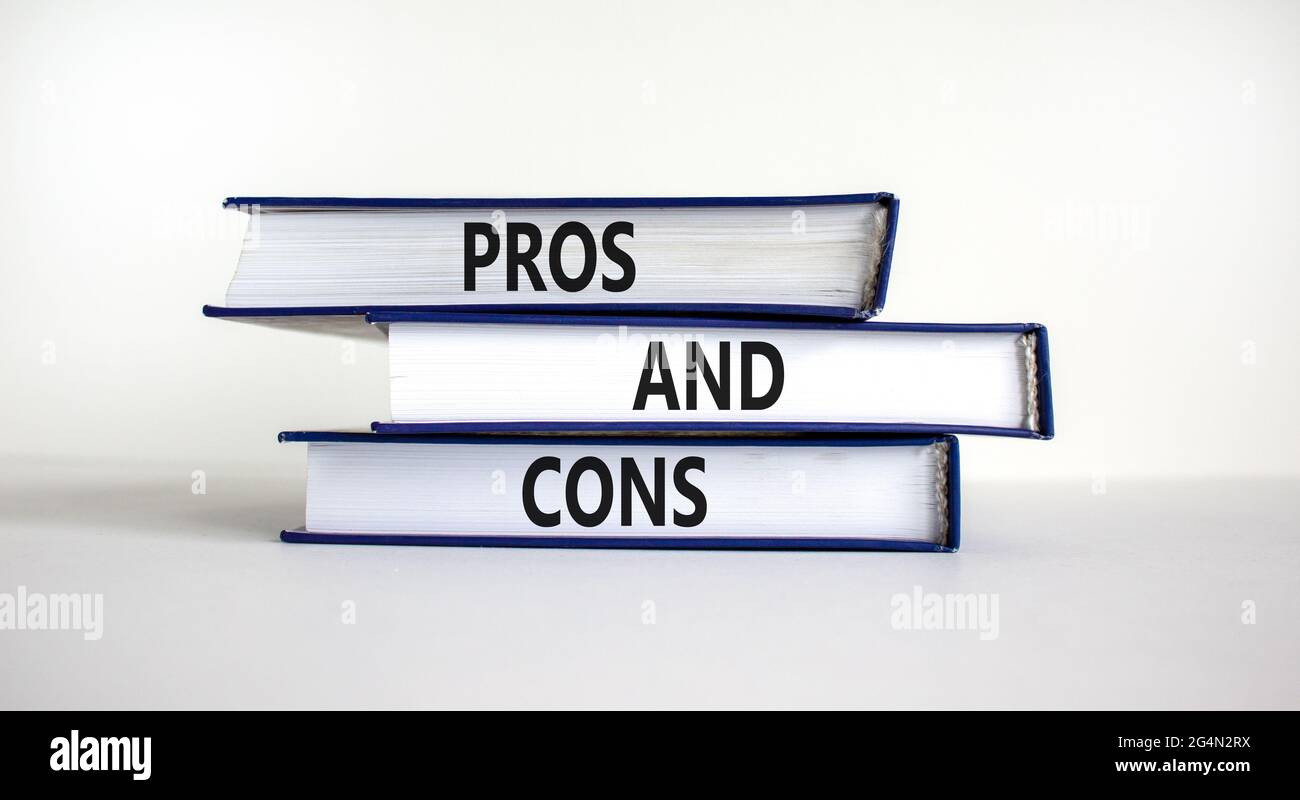 Pros and cons symbol. Books with words 'Pros and cons'. Beautiful white ...