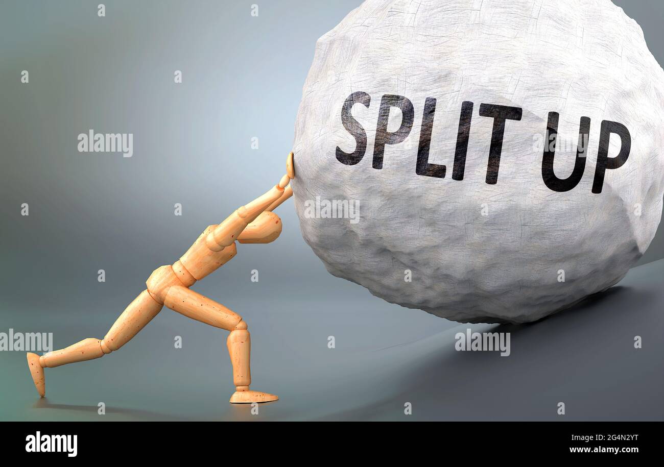 Split up and painful human condition, pictured as a wooden human figure ...
