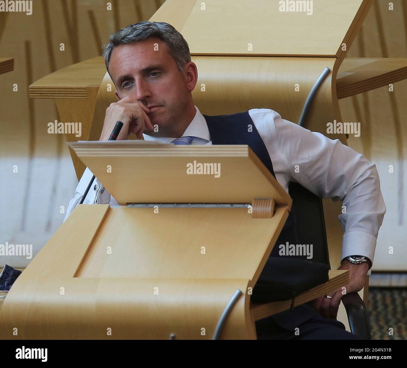Scottish Liberal Democrat MSP Alex Cole-Hamilton during the debate on ...