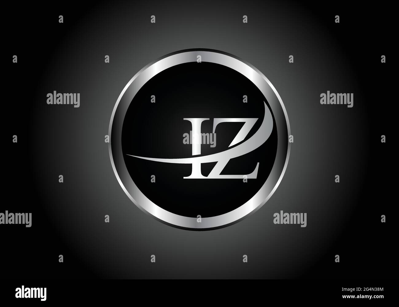silver letter IZ metal combination alphabet logo icon design with grey ...