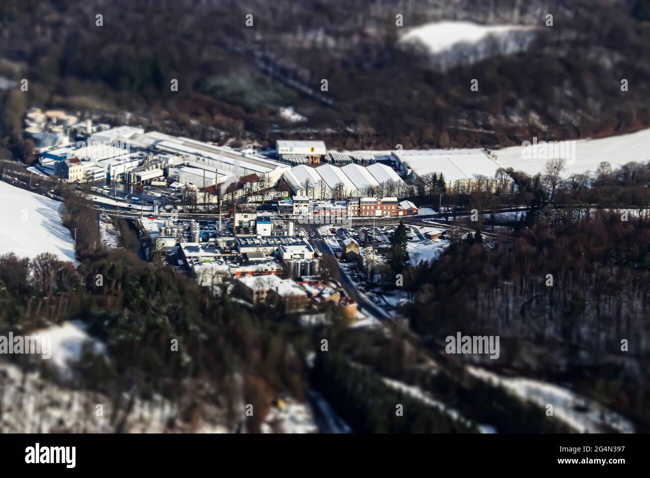 Small town in the Belgian Ardennes covered in snow Stock Photo - Alamy