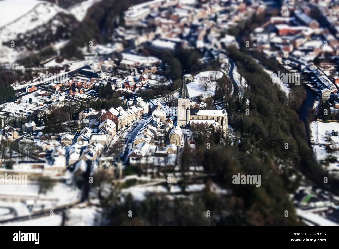 Small town in the Belgian Ardennes covered in snow Stock Photo - Alamy