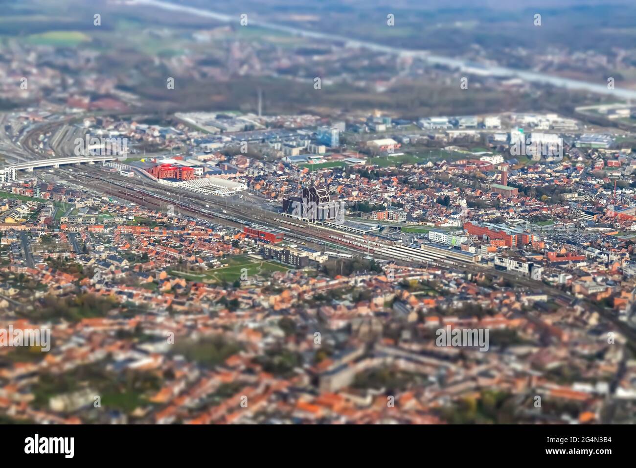 Aerial overview of a train station in Belgium Stock Photo - Alamy