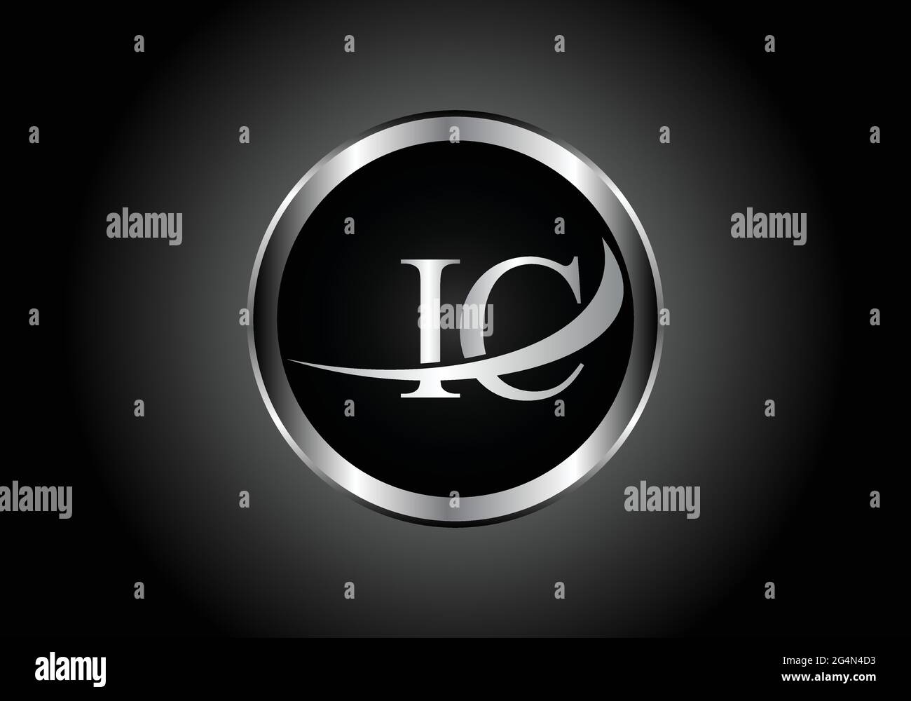 silver letter IC metal combination alphabet logo icon design with grey ...