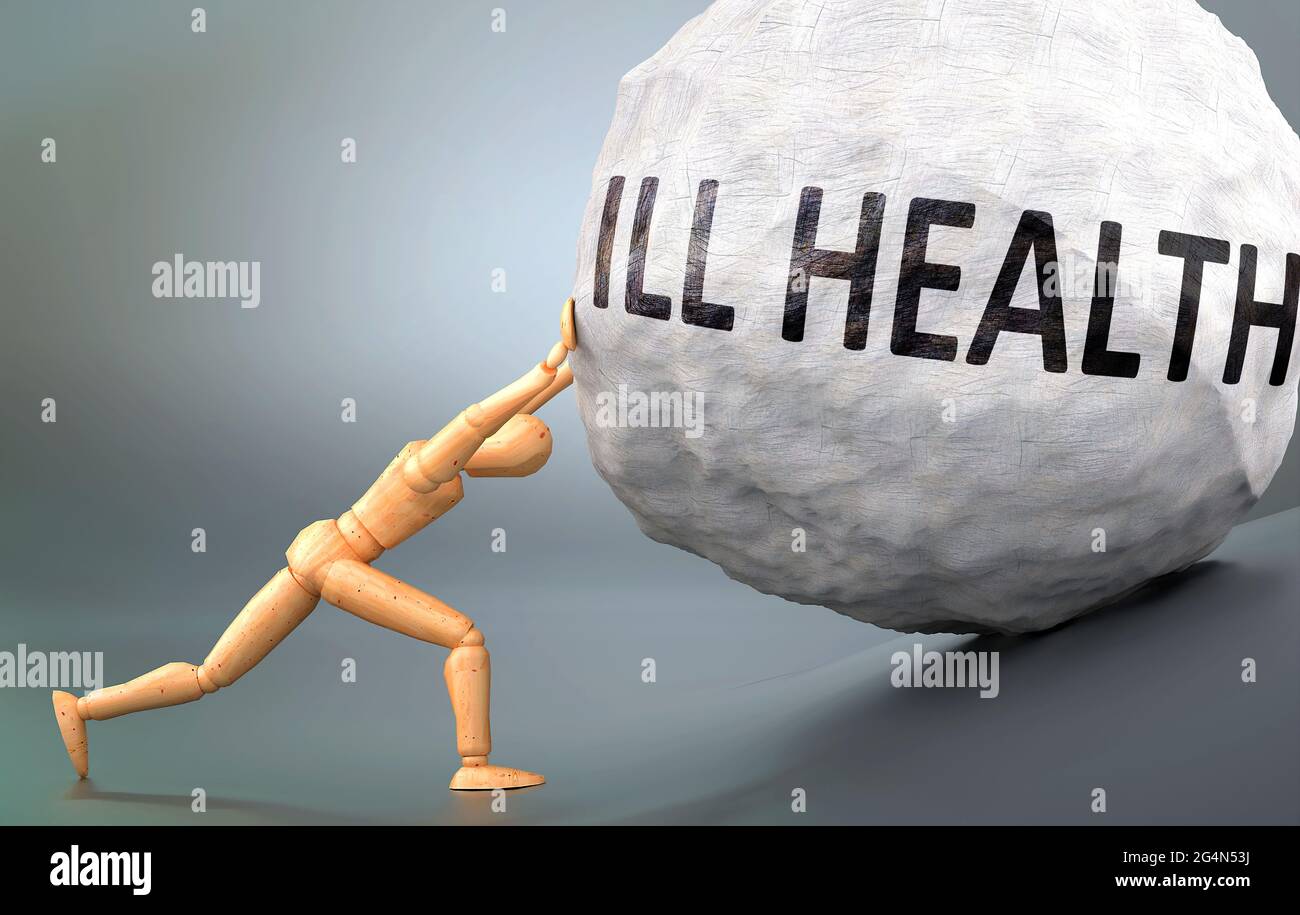 Ill health and painful human condition, pictured as a wooden human ...