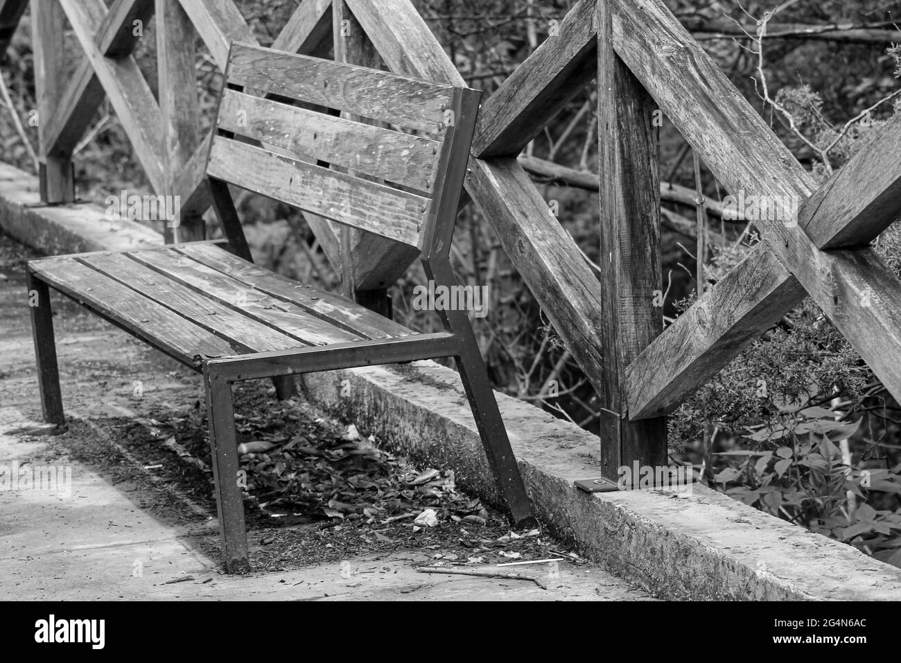 Old bench and street Black and White Stock Photos & Images - Alamy