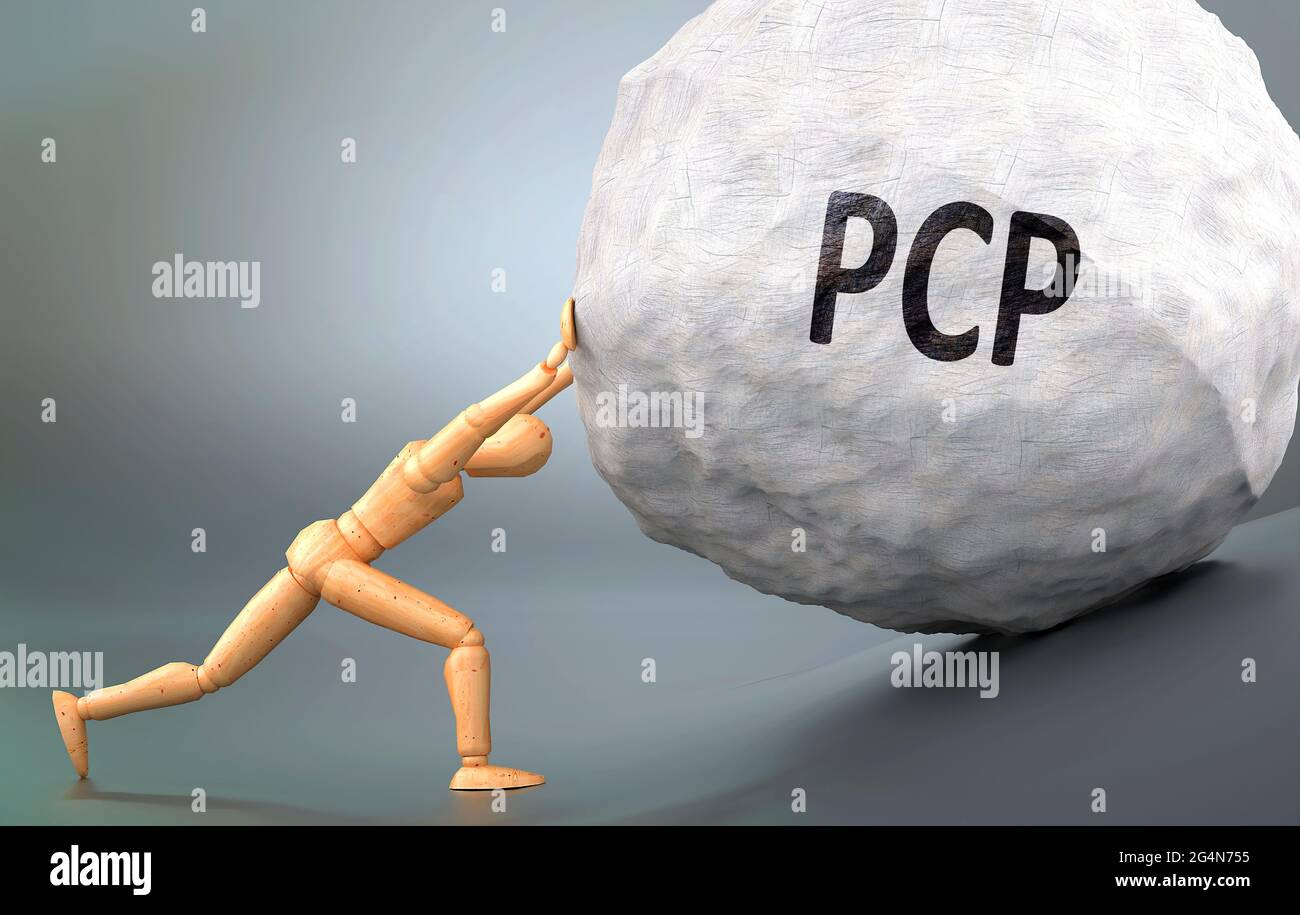 Pcp and painful human condition, pictured as a wooden human figure ...
