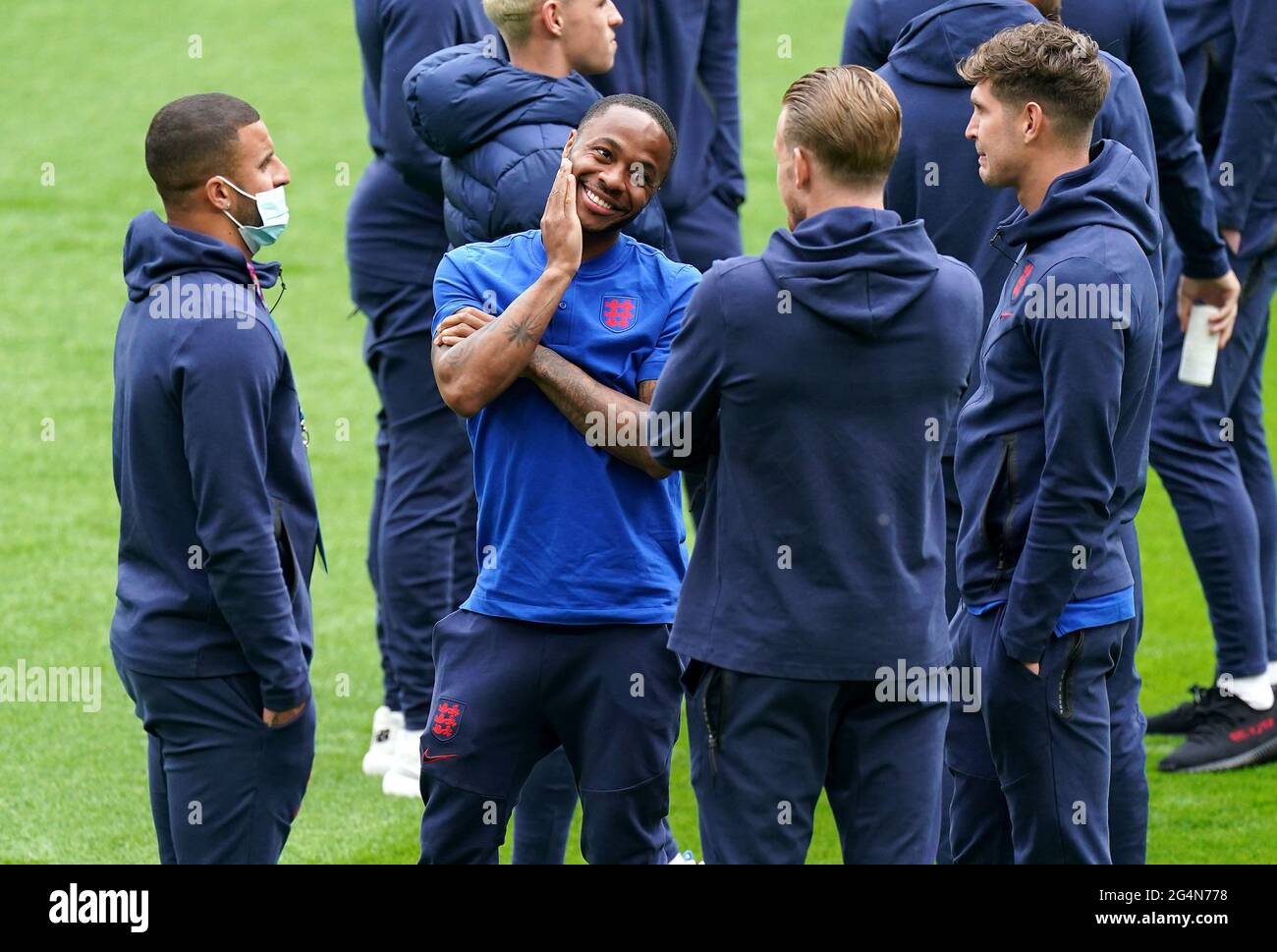 England's Kyle Walker, Raheem Sterling, goalkeeper Jordan Pickford and ...