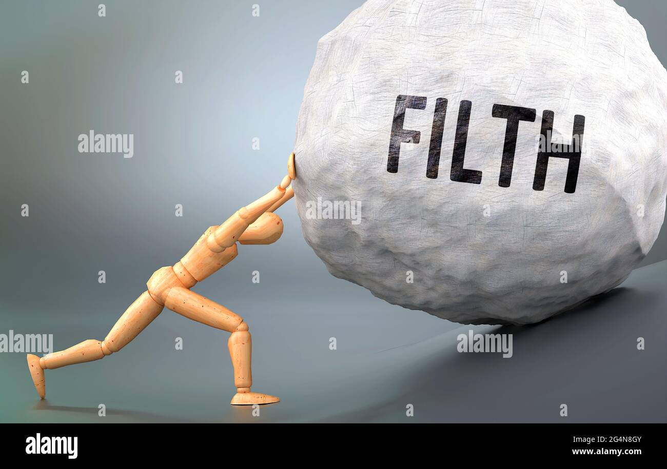Filth and painful human condition, pictured as a wooden human figure ...