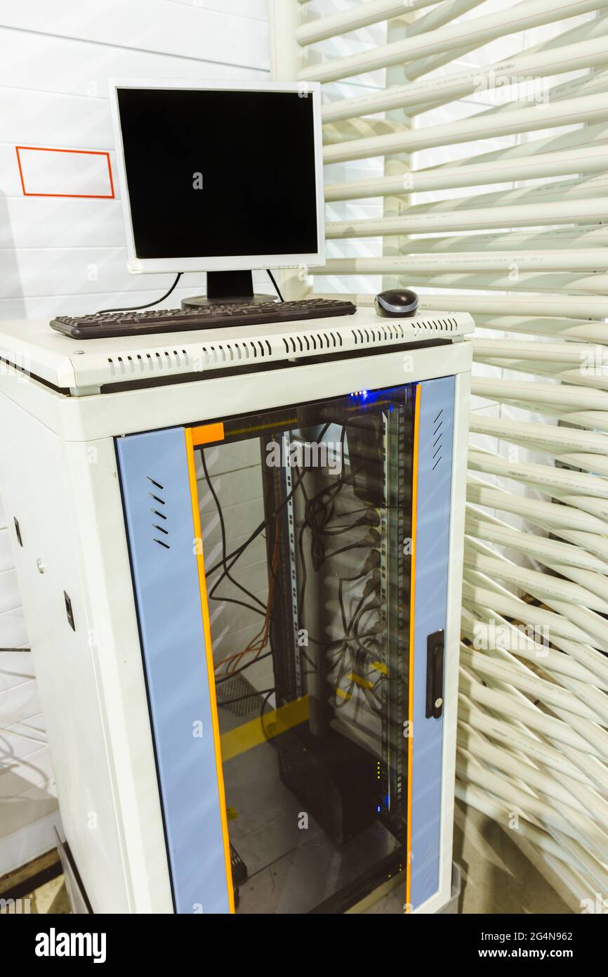 Computer and server in production in a factory. Online and remote ...