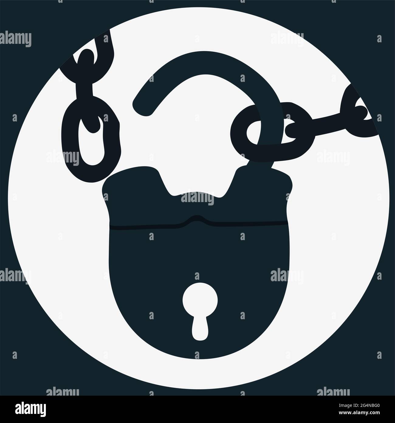 Unlock with chain circle in the square icon, flat design style, EPS8 ...