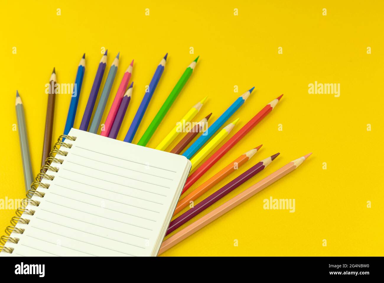 Creative back to school desktop background with the blank notebook and ...