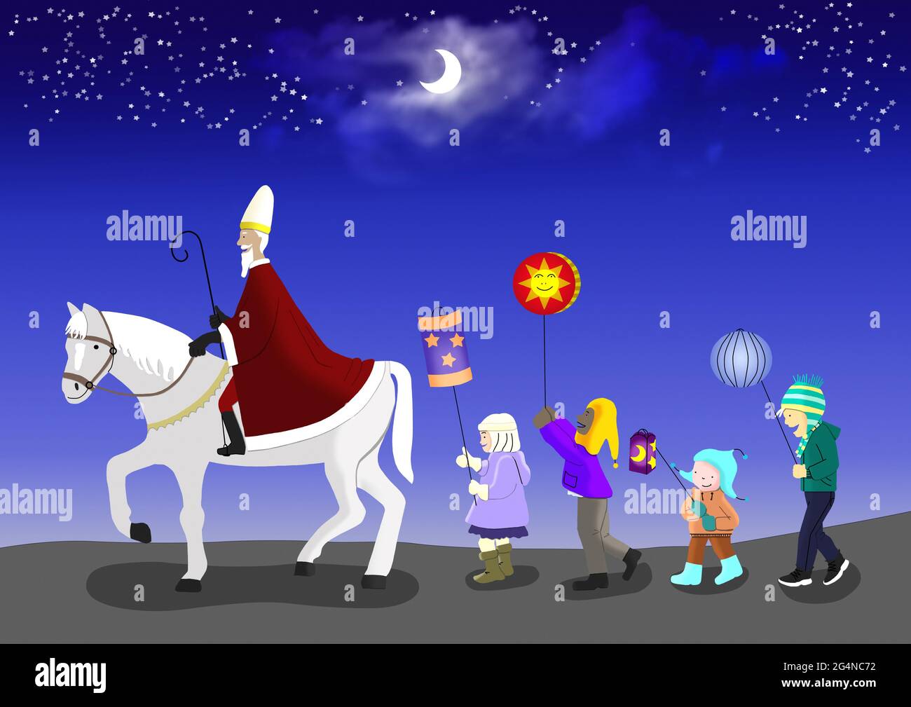 A group of children makes a torchlight procession to the Saint Martin's ...