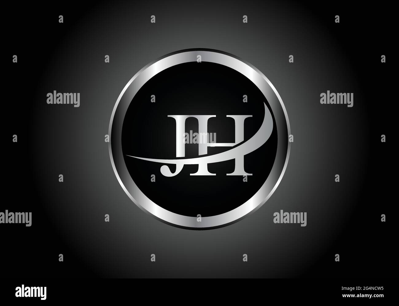 silver letter JH metal combination alphabet logo icon design with grey ...