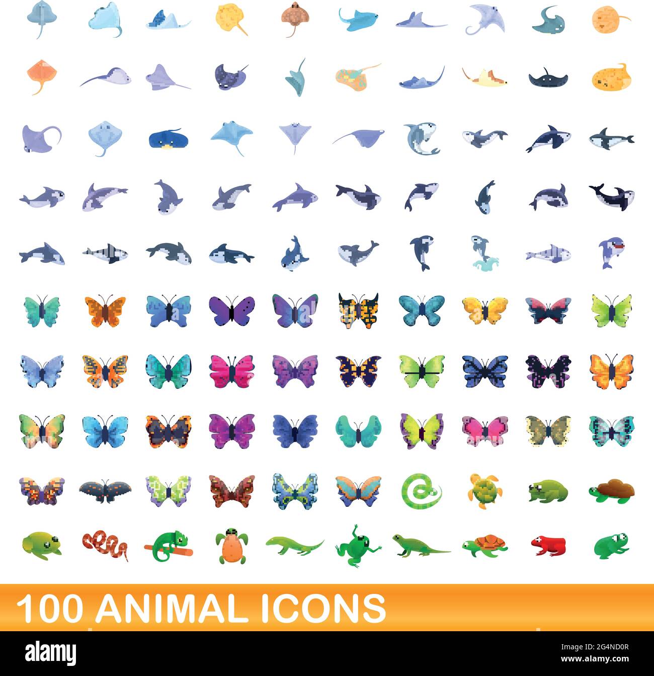 100 animal icons set. Cartoon illustration of 100 animal icons vector ...