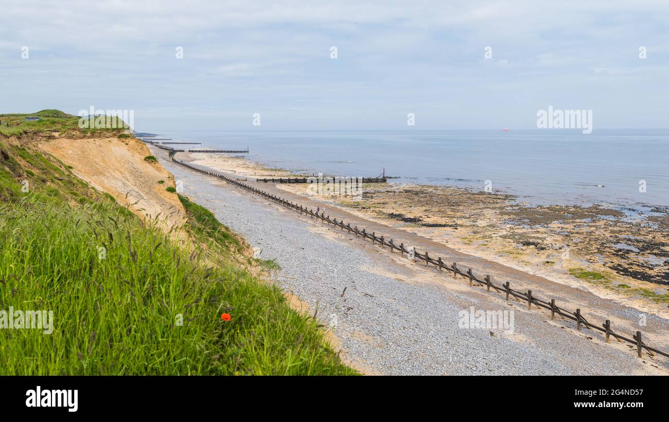 West Runton beach panorama captured from the cliff looking down on the ...