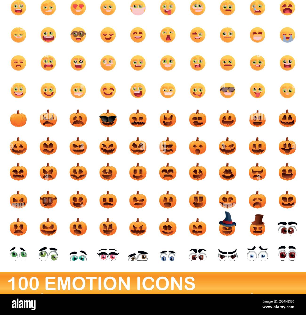 100 emotion icons set. Cartoon illustration of 100 emotion icons vector ...