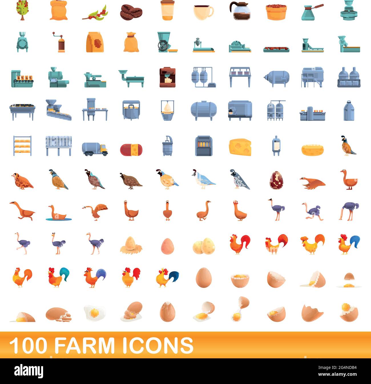 100 farm icons set. Cartoon illustration of 100 farm icons vector set ...