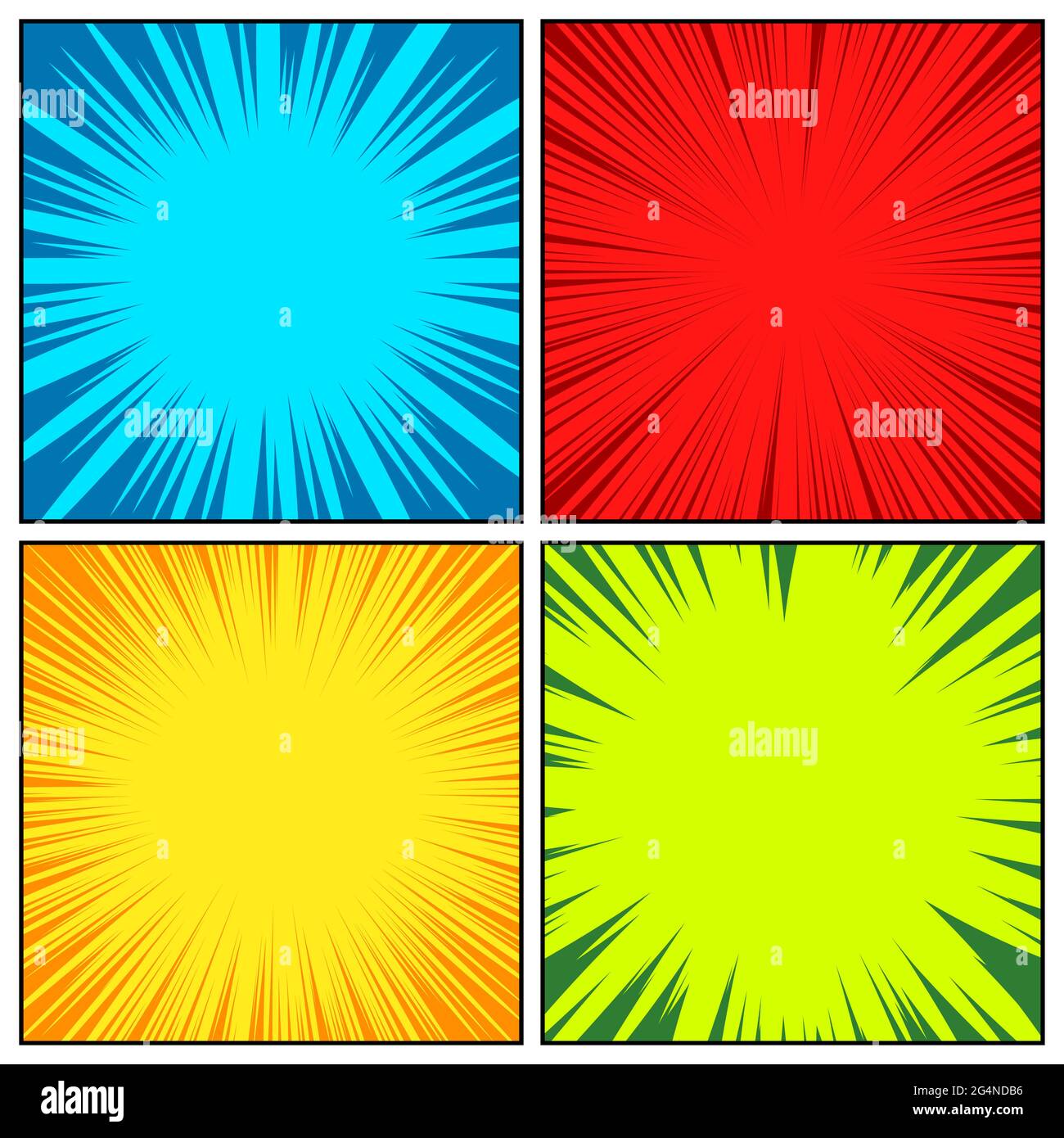 Comic book colorful radial lines collection. Cartoon comics background ...