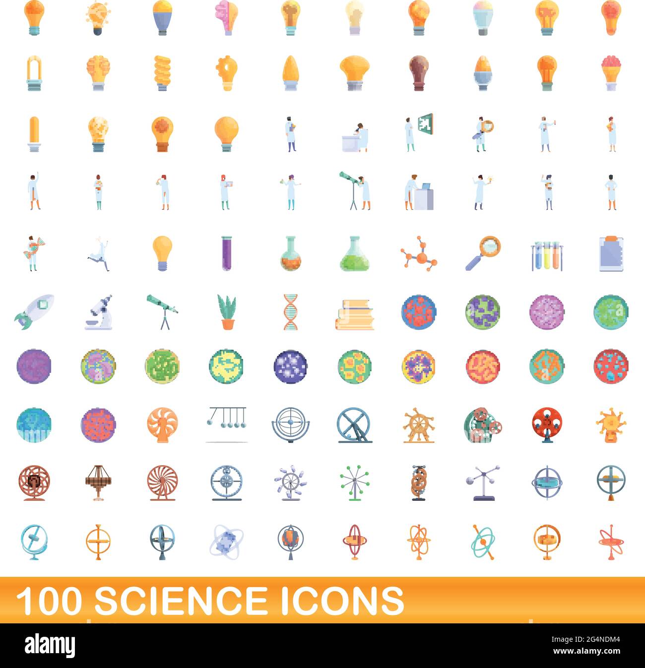 100 science icons set. Cartoon illustration of 100 science icons vector ...